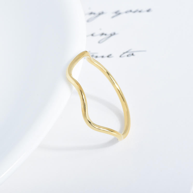 Stainless Steel Wave Pattern Ring Jewelry Plating 18K Gold Geometrical ...